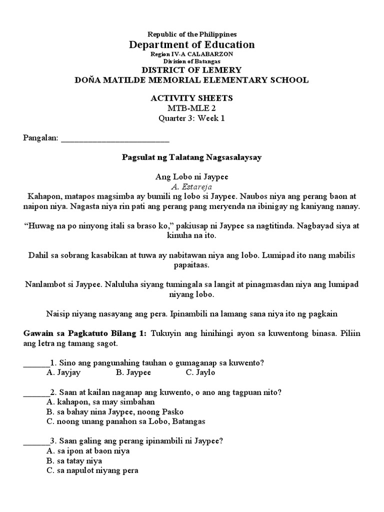 MTB-MLE-2-Activity-Sheet-Q2-W3 BGO | PDF