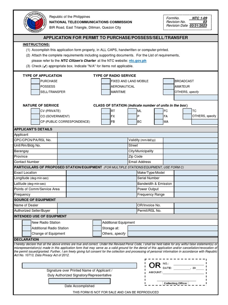Form No NTC 1-09 APPLICATION FOR PERMIT TO PURCHA - 230411 - 151417 | PDF | Computing ...