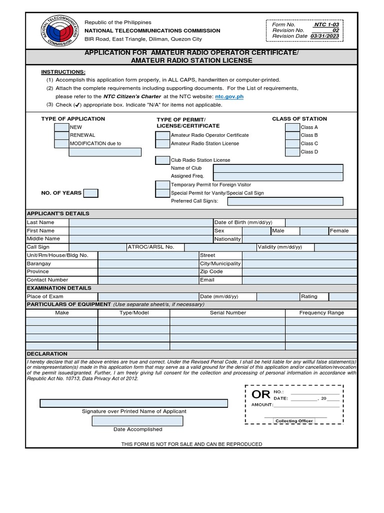 NTC Amateur Radio License Application | PDF | Amateur Radio