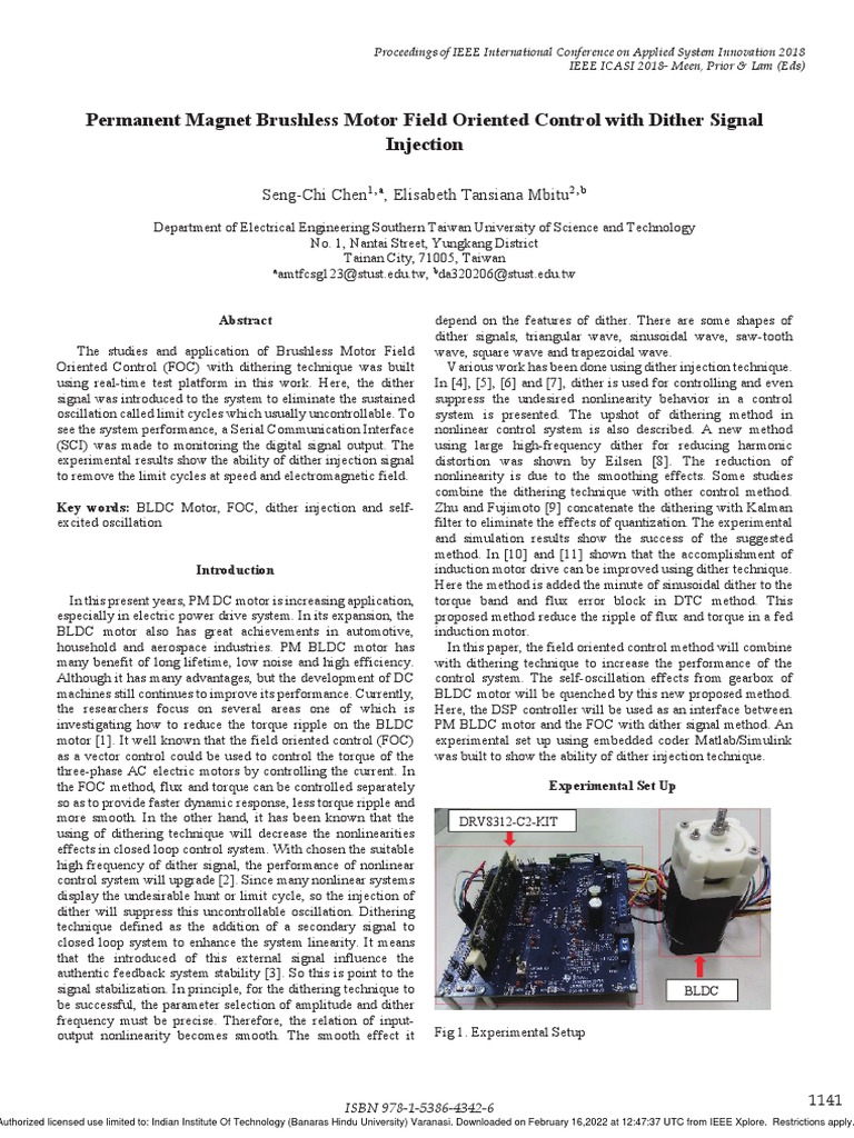 Permanent Magnet Brushless Motor Field Oriented Control With Dither Signal Injection Download
