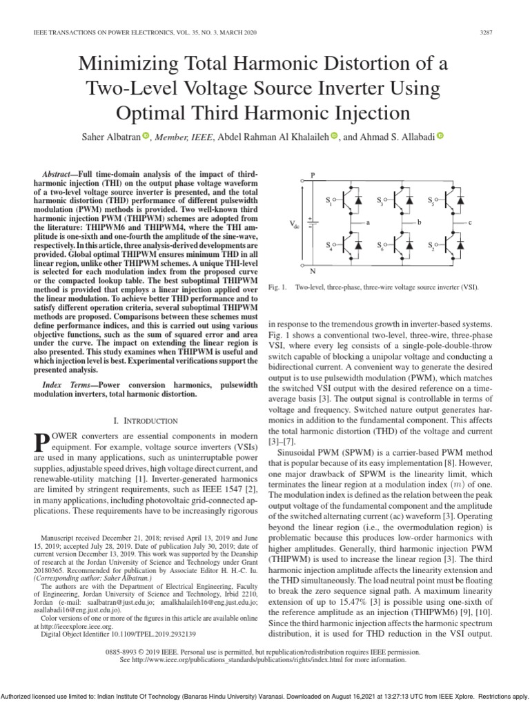 Minimizing Total Harmonic Distortion of A Two-Level Voltage Source ... Minimizing Total Harmonic Distortion of A Two-Level Voltage Source ...