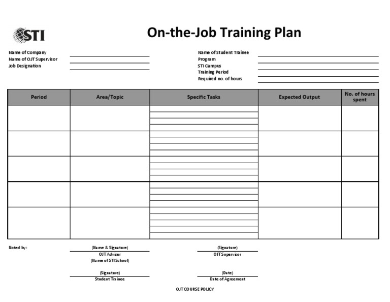 FT-APL-003-00 OJT Training Plan Template | PDF