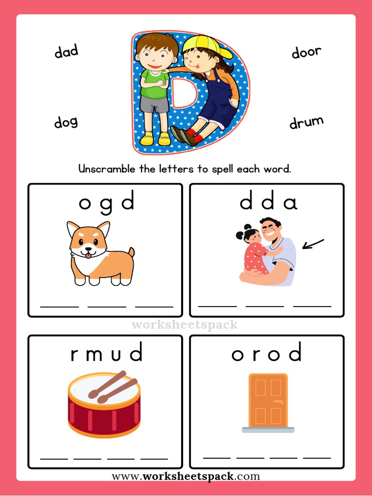 Free Alphabet Spelling Worksheet Letter D Words For Kindergarten PDF | PDF
