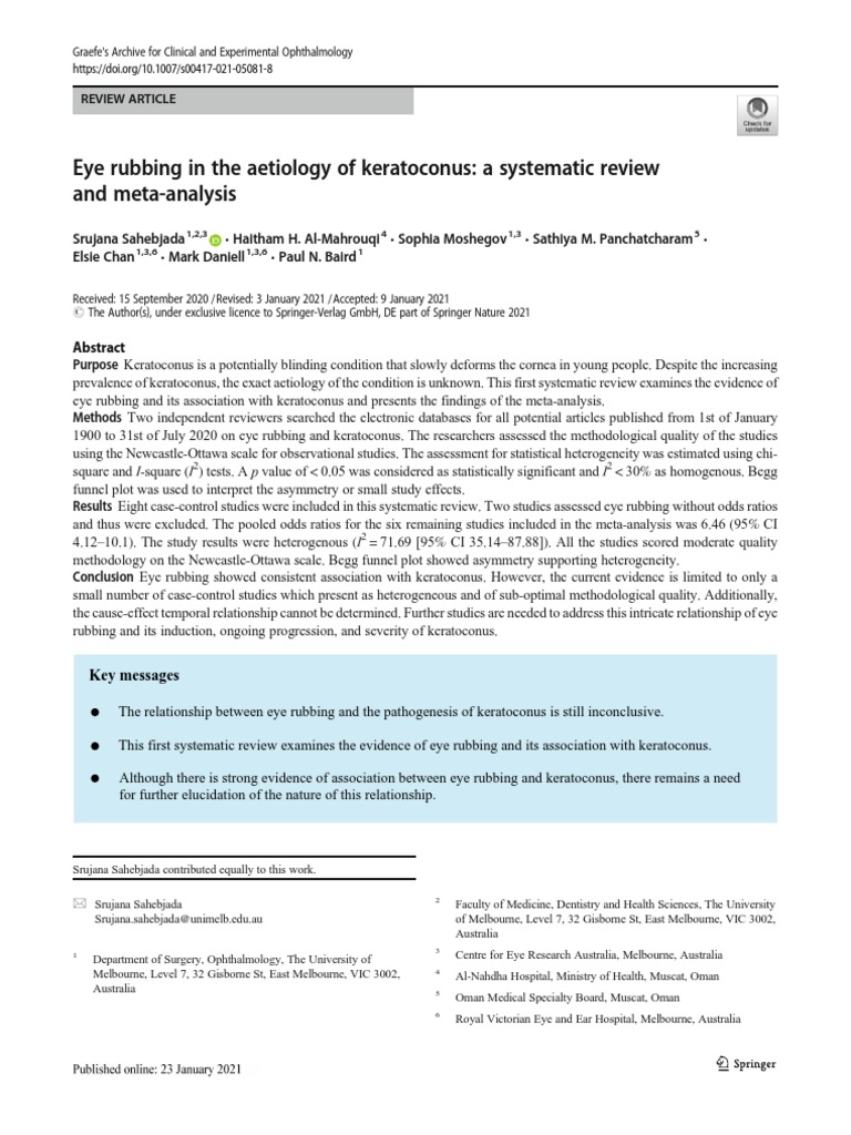 Eye Rubbing in The Aetiology of Keratoconus A Systematic Review PDF | PDF | Meta Analysis ...