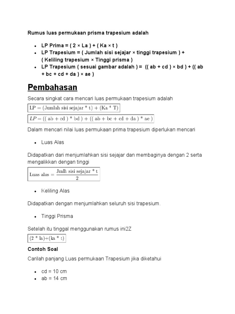 Rumus Luas Permukaan Prisma Trapesium | PDF