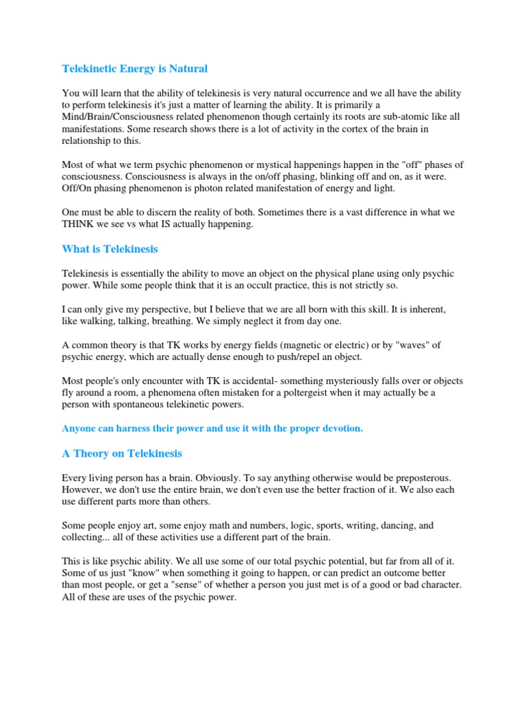 Telekinetic Energy Is Natural | PDF | Telepathy | Consciousness