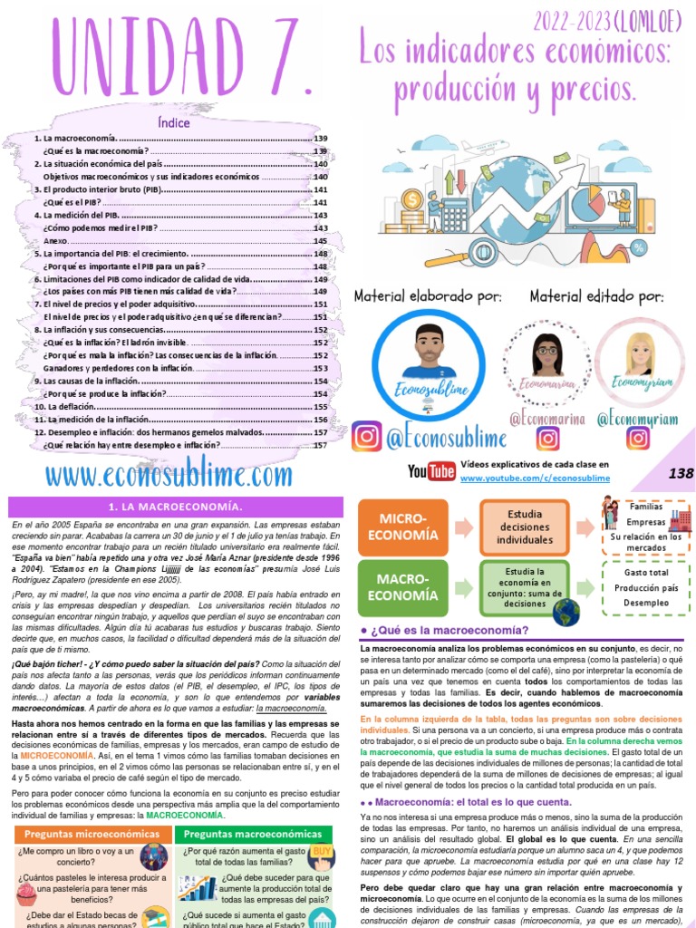 Unidad 7. Los Indicadores Económicos (1º Bachillerato 22-23) PDF | Descargar gratis PDF ...