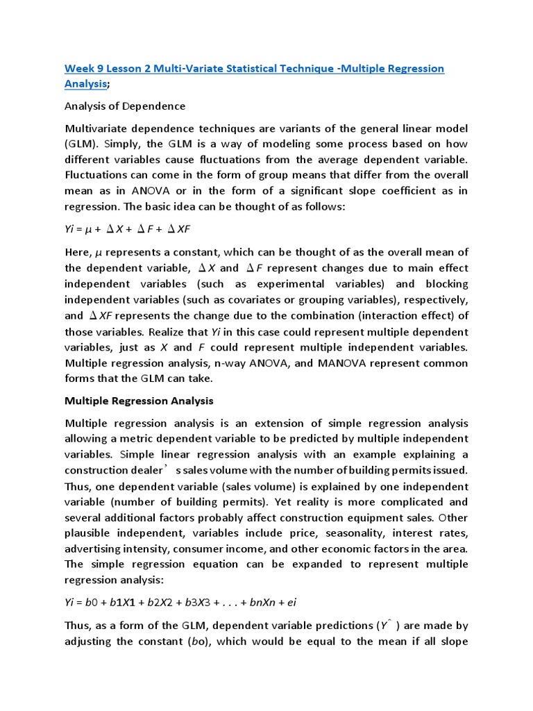 Week 9 Lesson 2 PDF | PDF | Linear Regression | Dependent And Independent Variables