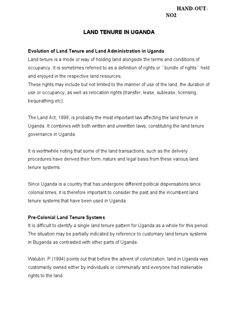 Overview of Land Tenure in Uganda | PDF | Lease | Leasehold Estate