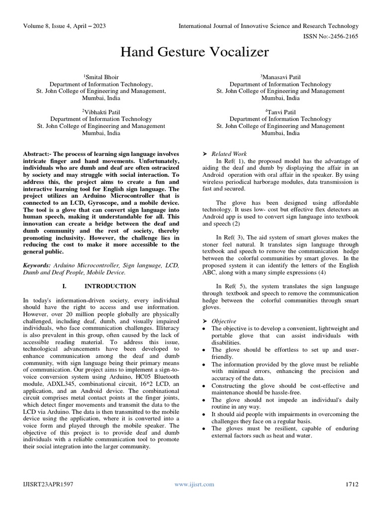 Hand Gesture Vocalizer | PDF | Bluetooth | Arduino