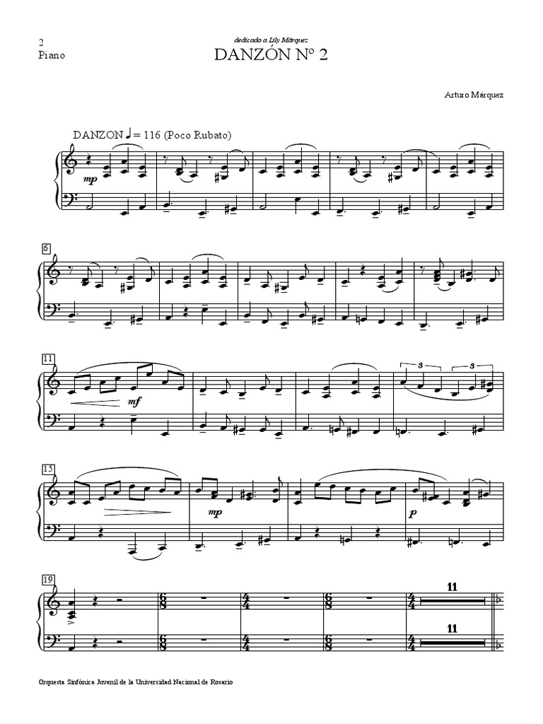Danzón No. 2 para piano solo de Arturo Márquez | PDF | Música caribeña | México
