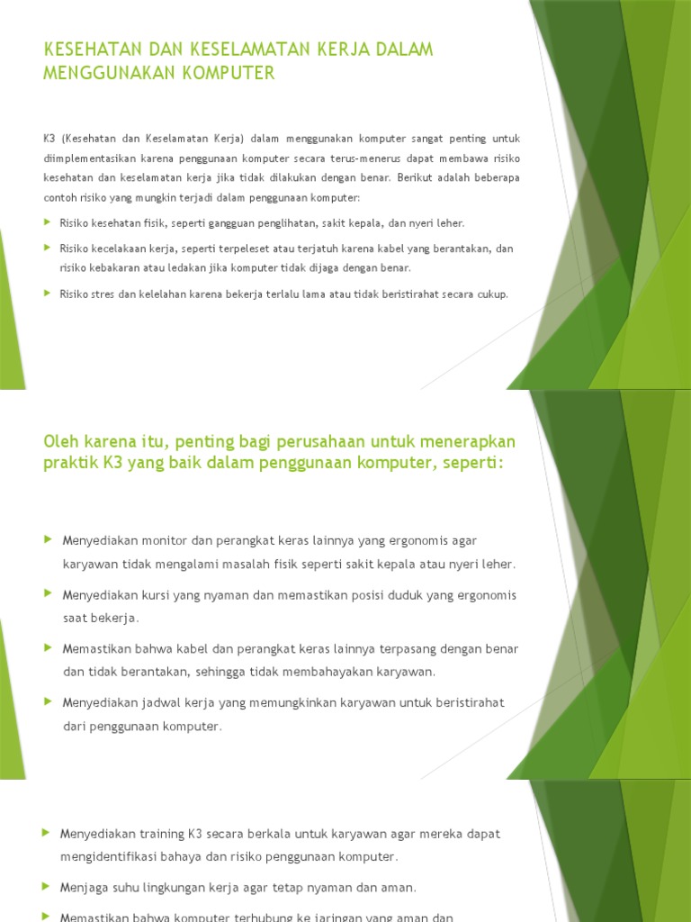 Kesehatan Dan Keselamatan Kerja Dalam Menggunakan Komputer | PDF | Komputer