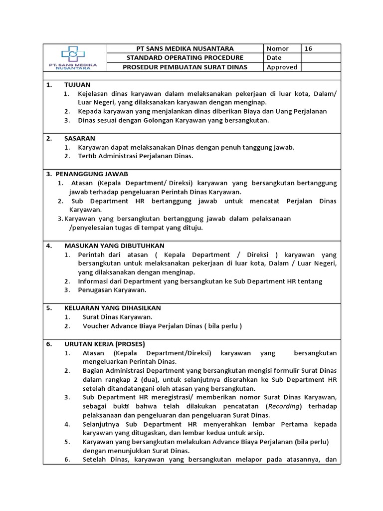 Sop Pembuatan Surat Dinas | PDF