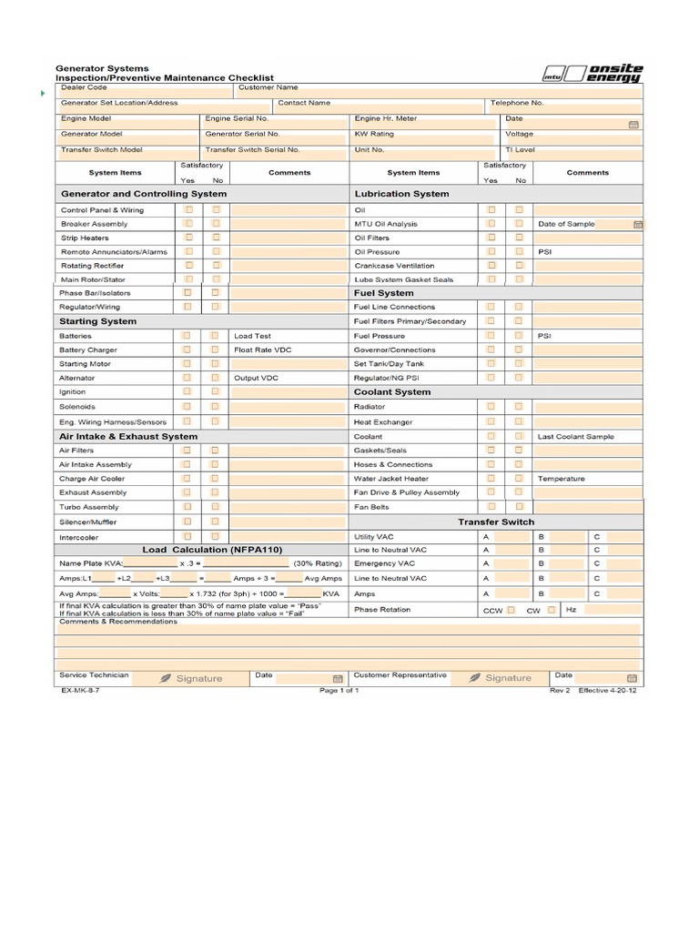 Generator Checklist | PDF