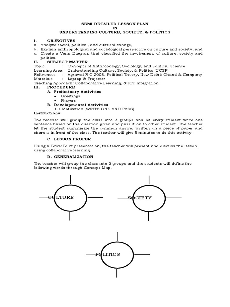 Semi Detailed Lesson Plan | PDF | Lesson Plan | Anthropology