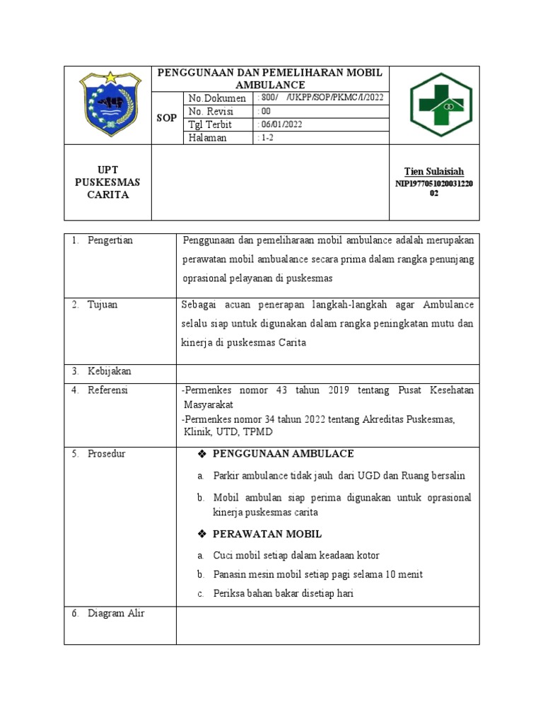 PEMELIHARAAN DAN PENGGUNAAN AMBULANCE DI PUSKESMAS | PDF