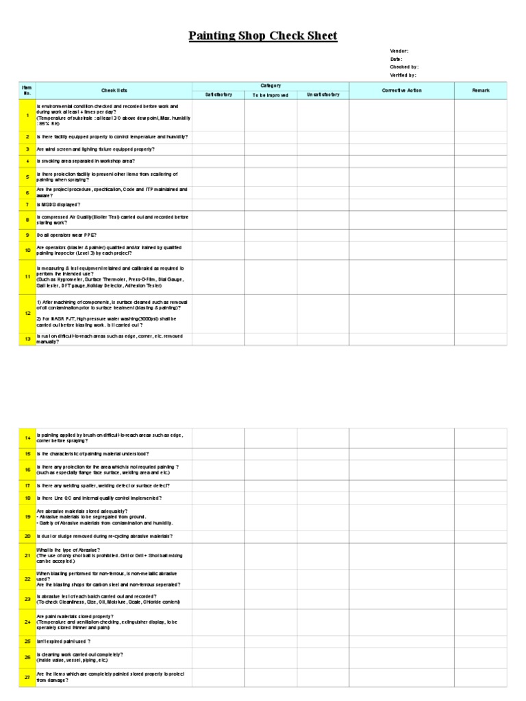 Painting Shop Check Sheet | PDF | Welding | Construction