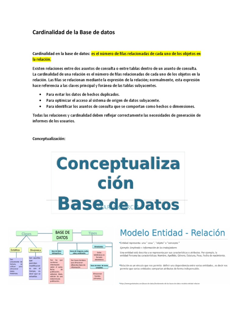 Cardinalidad de la Base de datos | PDF | Bases de datos | Ingeniería de ...