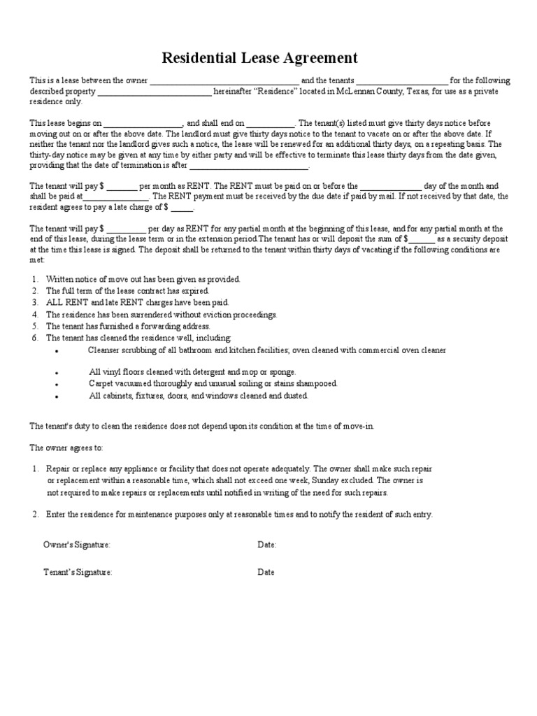 One-Page Residential Lease Agreement | PDF | Lease | Leasehold Estate