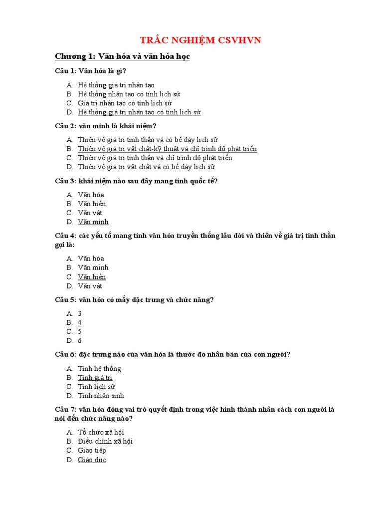 TRẮC NGHIỆM CSVHVN | PDF