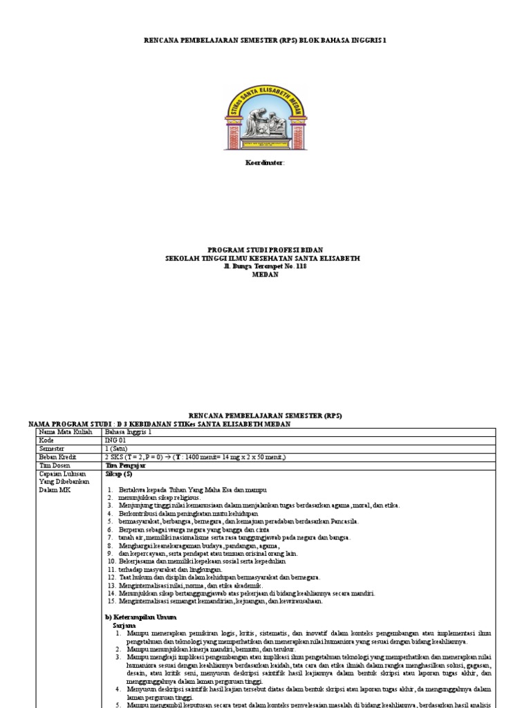 RPS Bahasa Inggris 1 | PDF