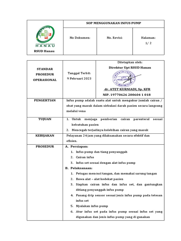 Sop Menggunakan Infus Pump | PDF