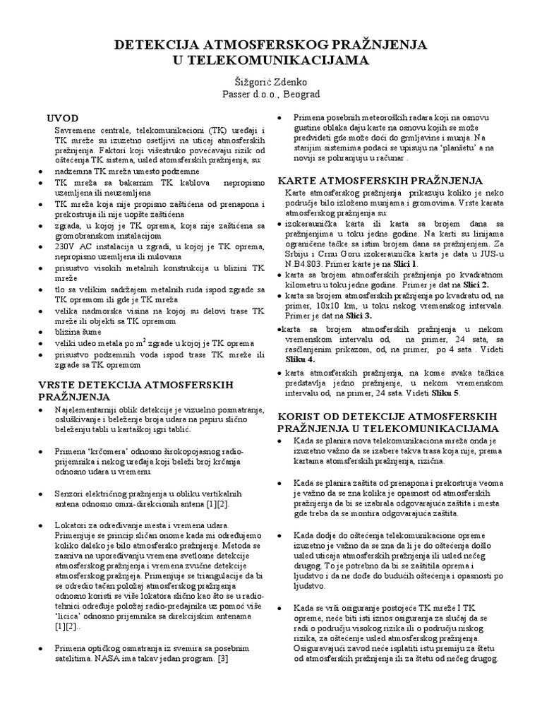 08113-Detekcija Atmosferskog Praznjenja U Telekomunikacijama | PDF