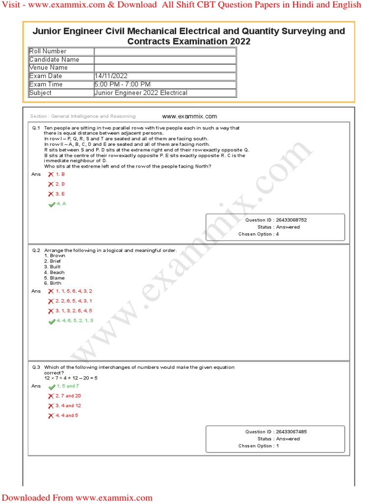 SSC JE Electrical Question Paper 14 November 2022 PDF | PDF | Chlorine ...