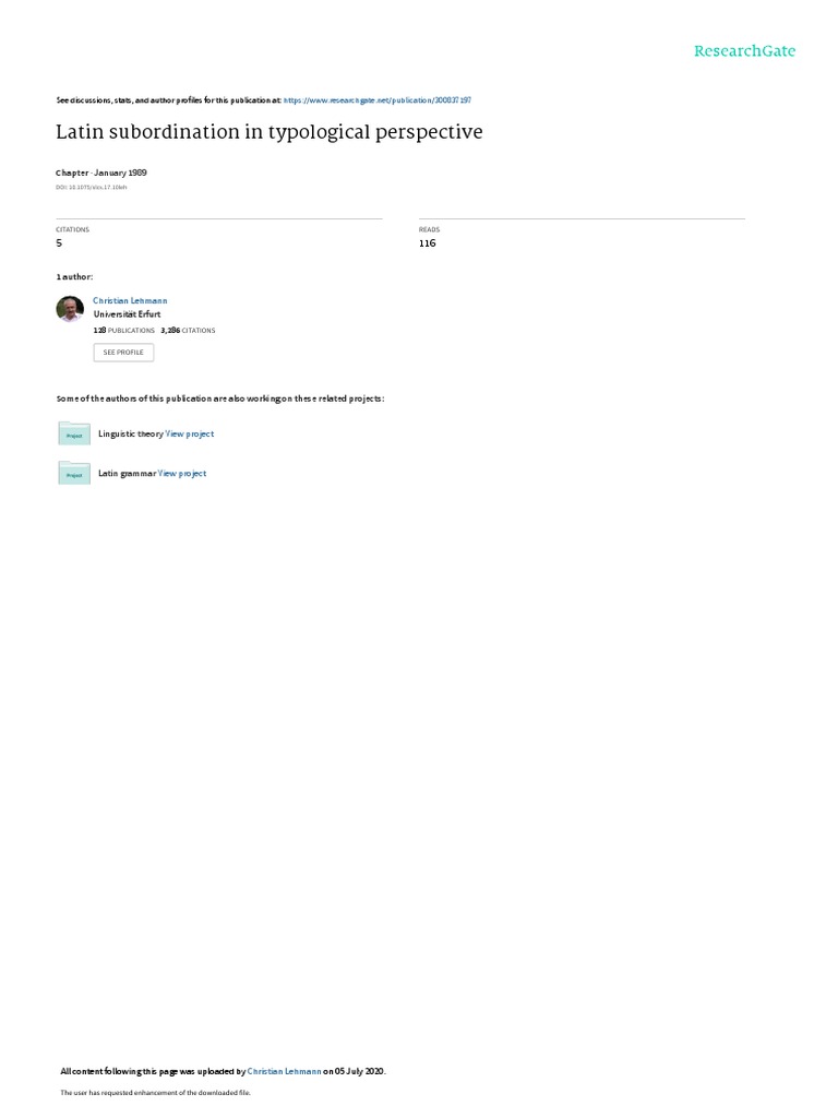 Lehmann Latin Subordination | PDF | Clause | Verb