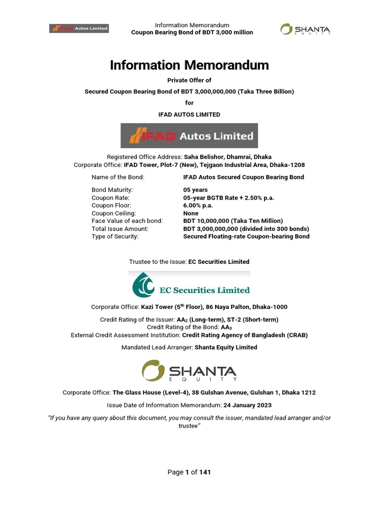 Information Memorandum PDF | PDF | Bonds (Finance) | Securities (Finance)