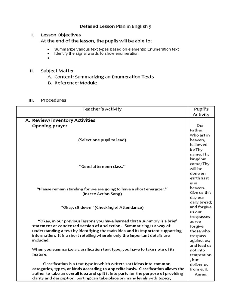 Detailed Lesson Plan in English 5 (S E T) | PDF | Atmosphere Of Earth ...