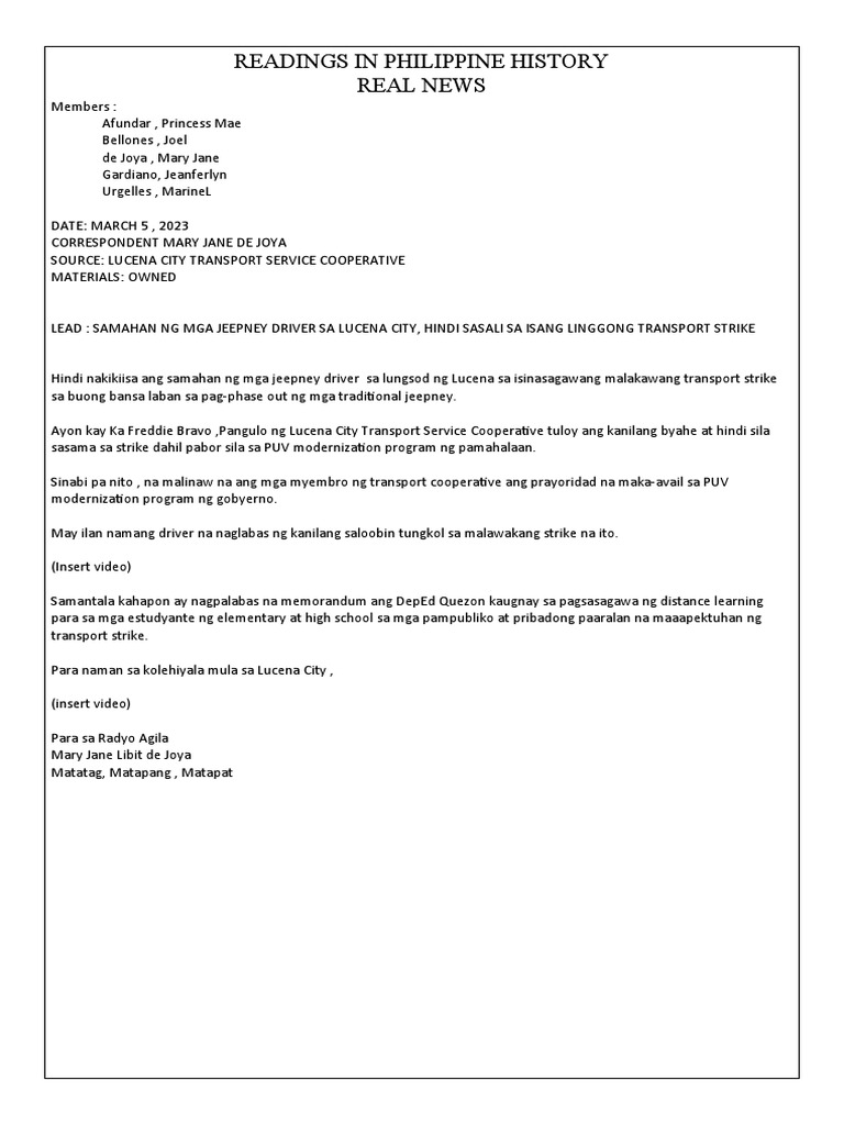 Reporting About Jeepney Phase-Out | PDF