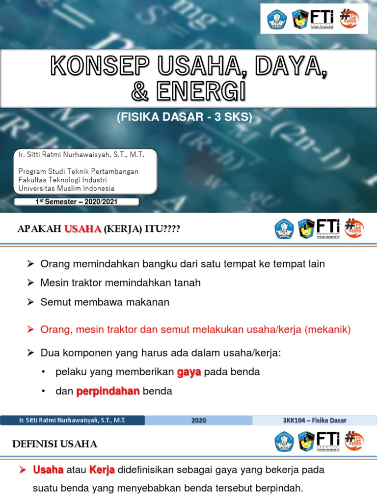 FISIKA DASAR - FTI UMI - Pertemuan 6 - Konsep Usaha, Daya & Energi | PDF