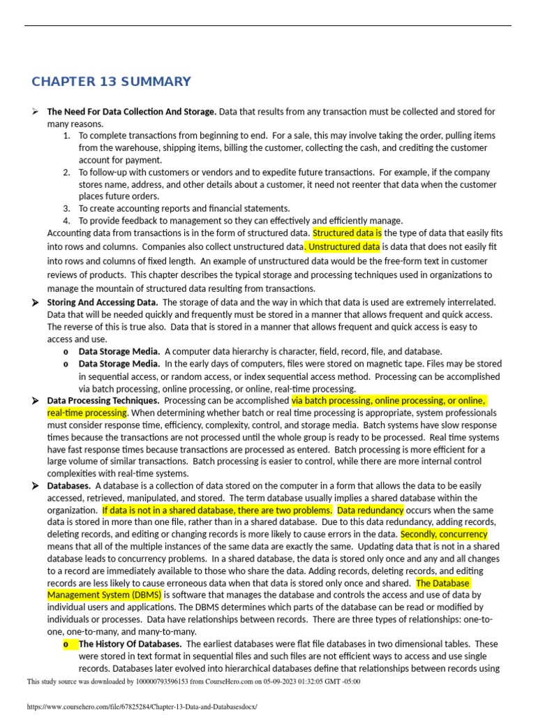 Chapter 13 Data and Databases | PDF | Databases | Data Warehouse Chapter 13 Data and Databases | PDF | Databases | Data Warehouse