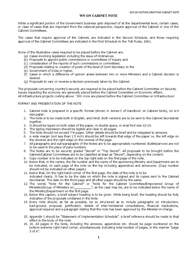 WN On Cabinet Note | PDF