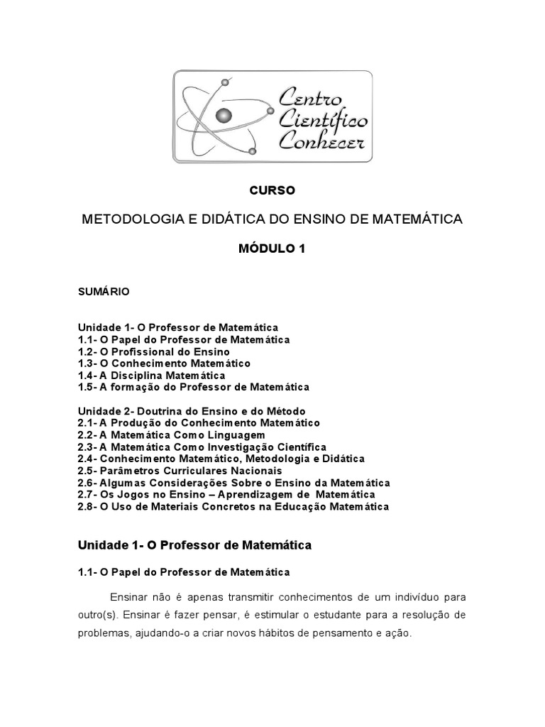 Didatica Da Matematica Modulo 1 | PDF | Conhecimento | Aprendizado