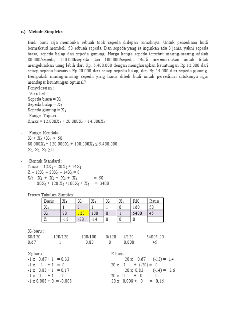 Contoh Metode Simpleks | PDF