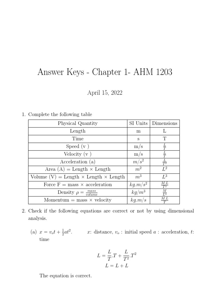 Answer Key Chapter 1 Aviation Physics PDF | PDF | Kilogram | Density