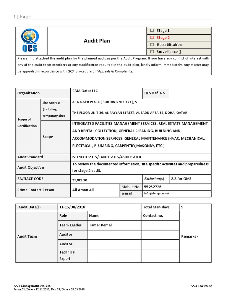 Audit Plan Stage 2 | PDF