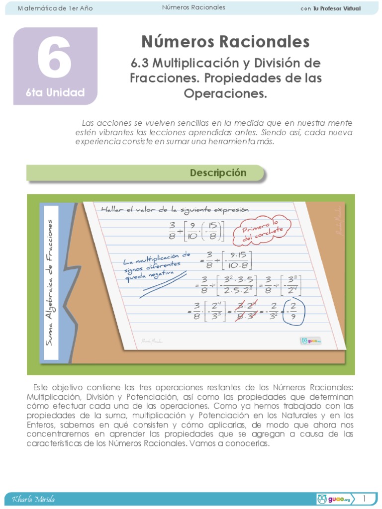 Números Racionales. Multiplicación y División de Fracciones ...