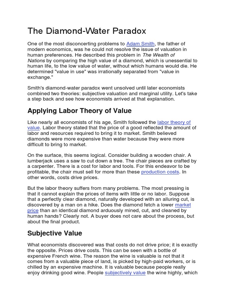 Understanding the Diamond-Water Paradox | PDF | Marginal Utility | Prices