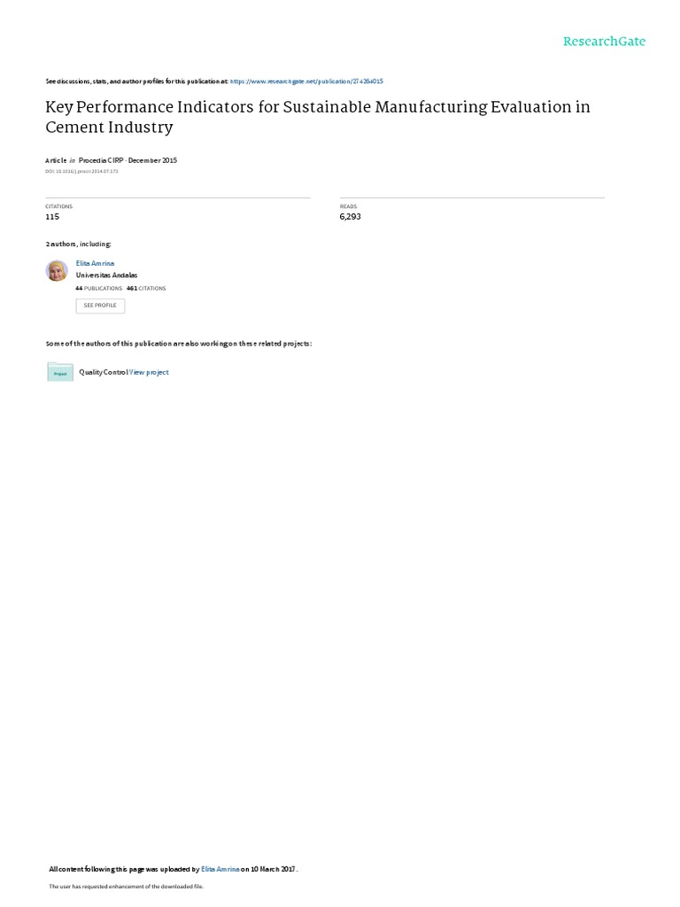 Key Performance Indicators For Sustainable Manufac | PDF ...