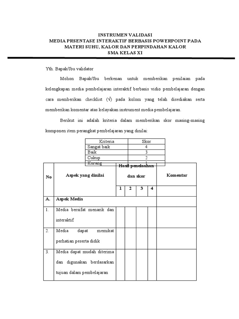 Lembar Validasi Media | PDF