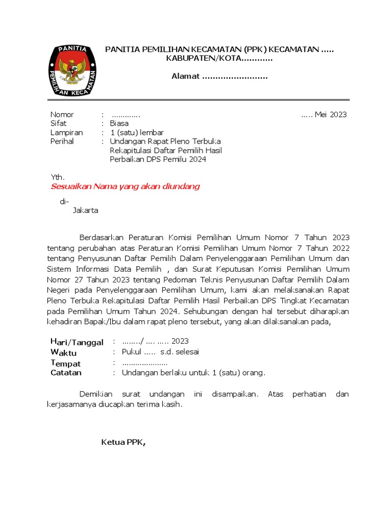 Undangan Rapat Pleno DPS Pemilu 2024 | PDF | Olahraga & Rekreasi