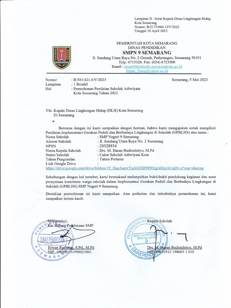 Surat Permohonan Penilaian Adiwiyata PDF | PDF Surat Permohonan Penilaian Adiwiyata PDF | PDF
