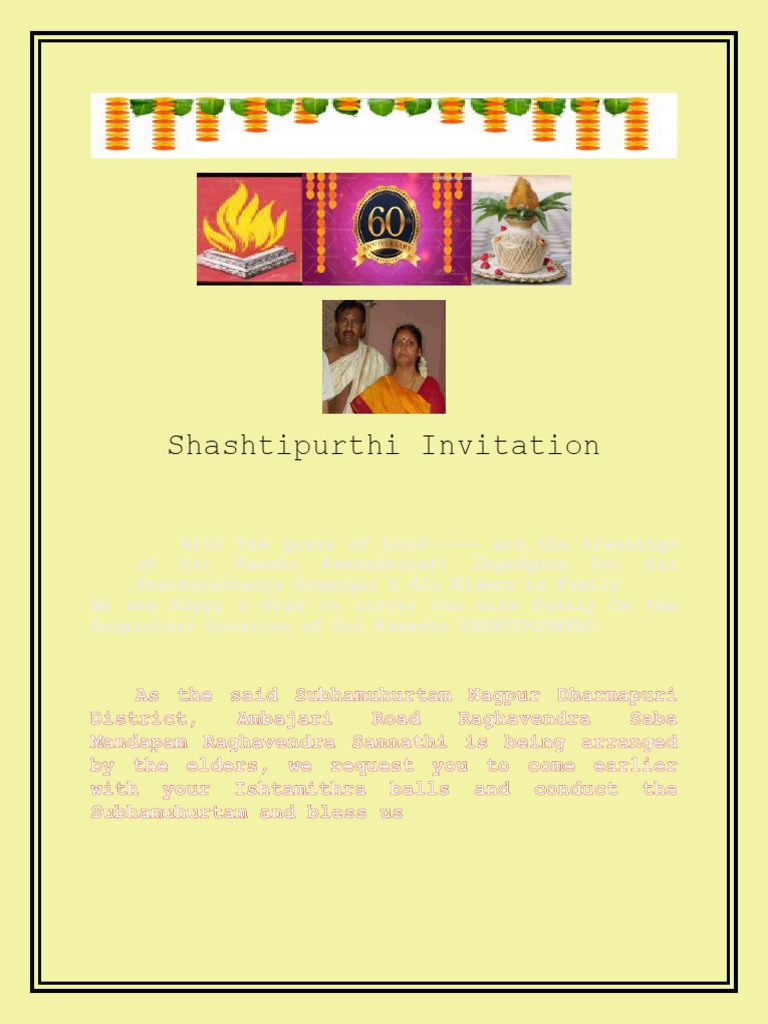 Sashtipoorthi Invitation for Parents | PDF
