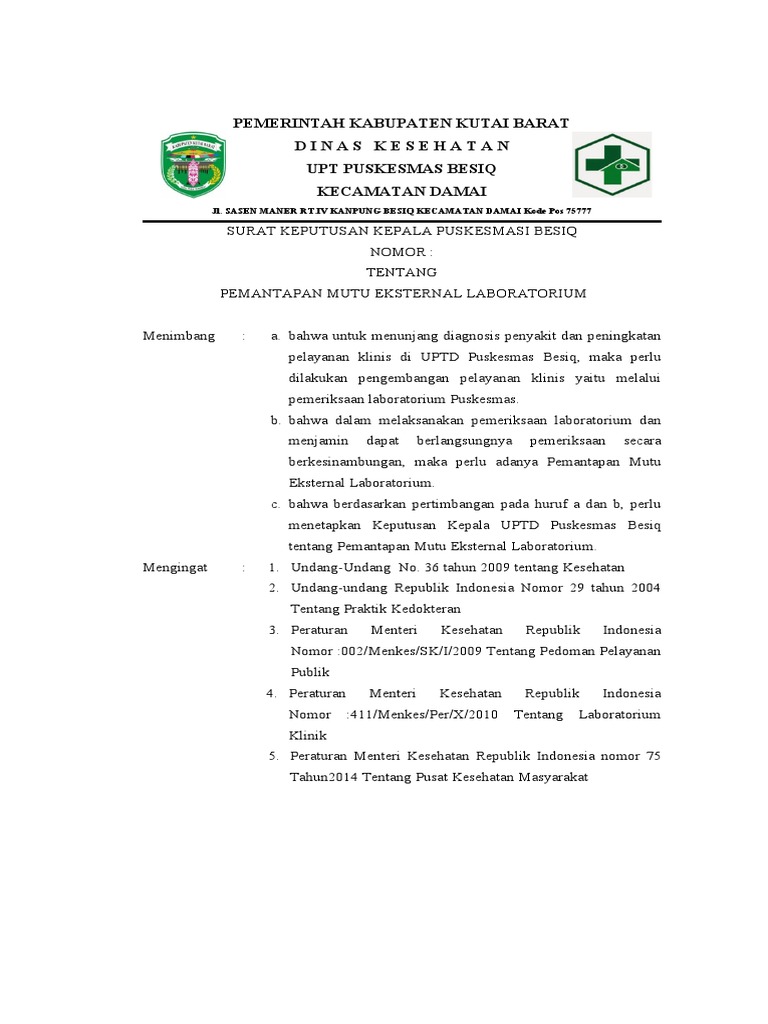8.1.7.5 SK Pemantapan Mutu Eksternal Laboratorium | PDF