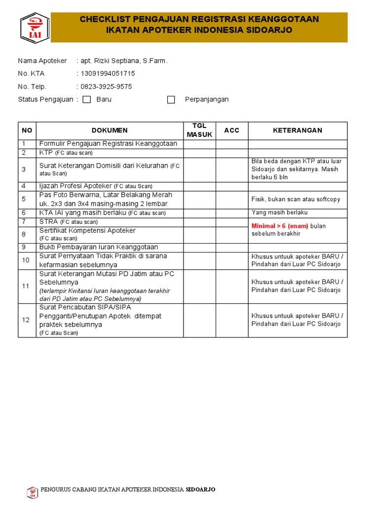 Cheklist Keanggotaan | PDF