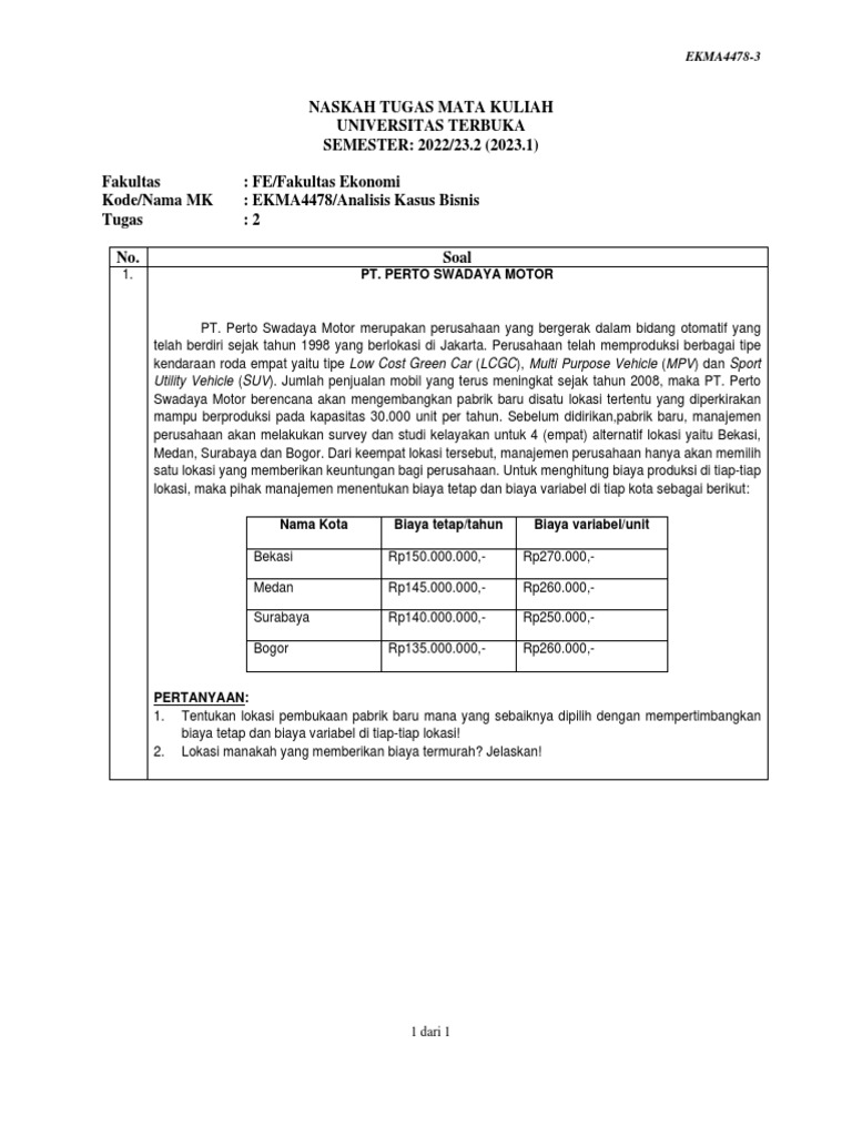 Soal Ekma4478 tmk2 3 | PDF