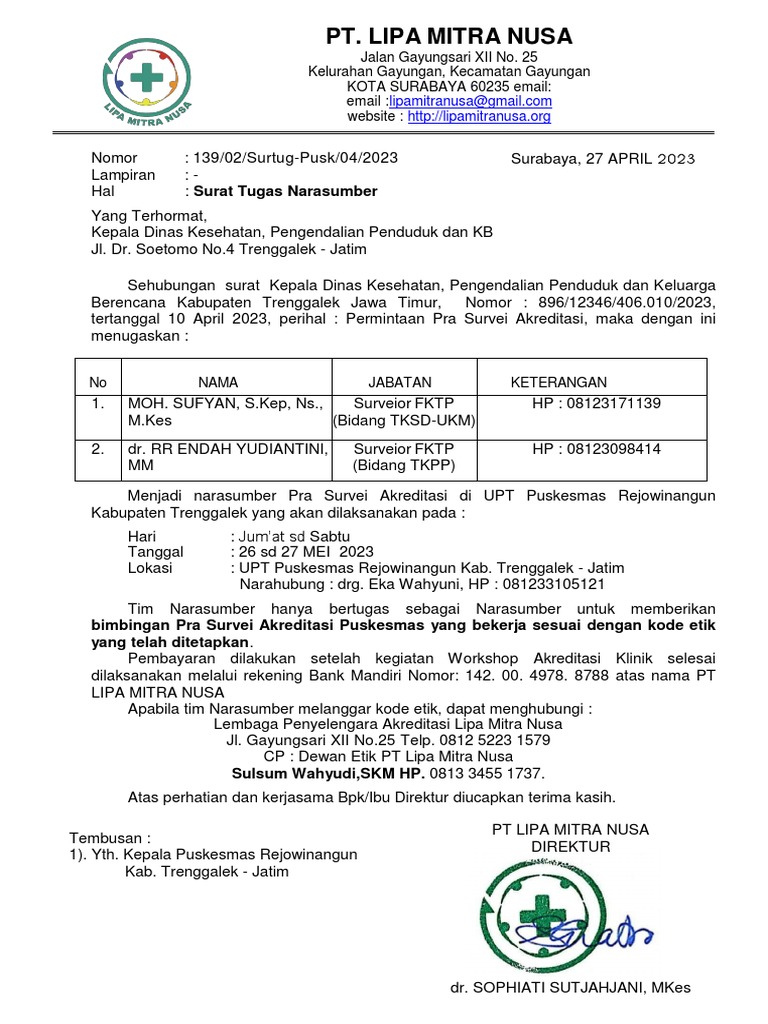 Surtug Puskesmas-Rejowinangun Trenggalek 26 Mei 2023 PDF | PDF